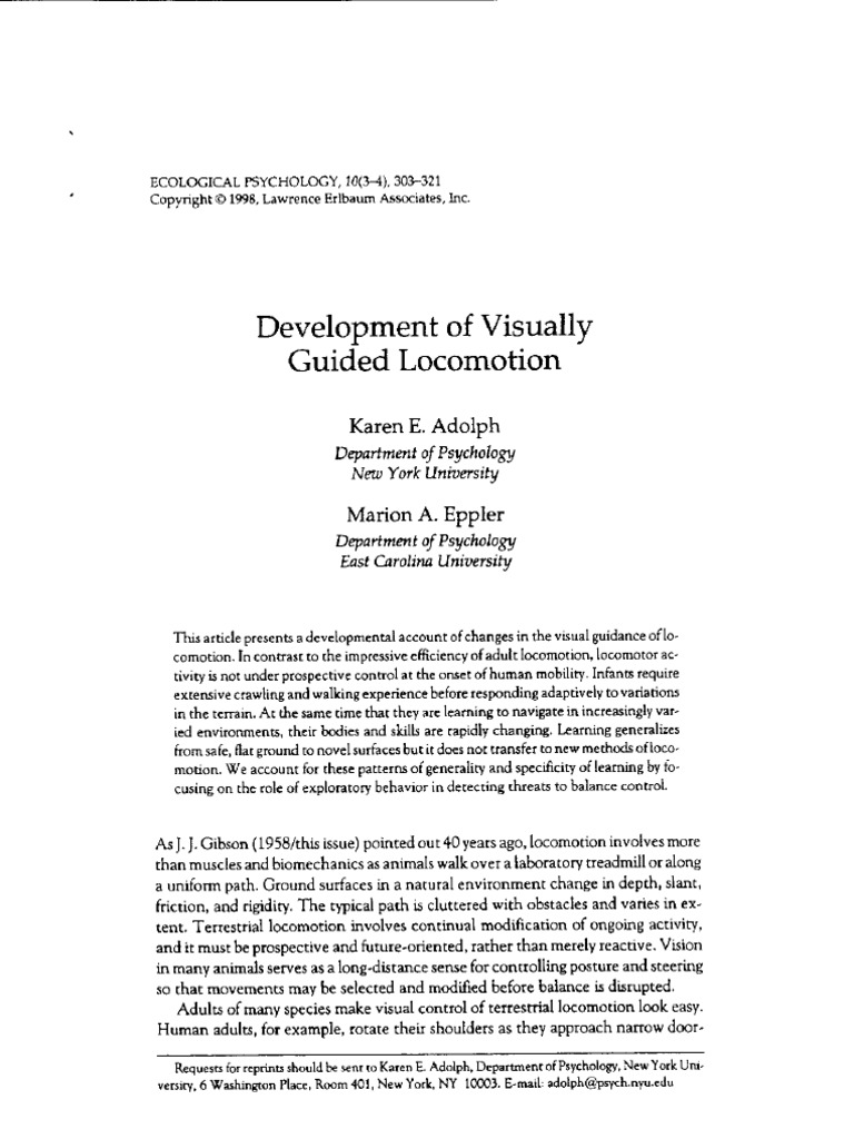 1998 Adolph K E Eppler M a-Development of Visually Guided Locomotion | PDF