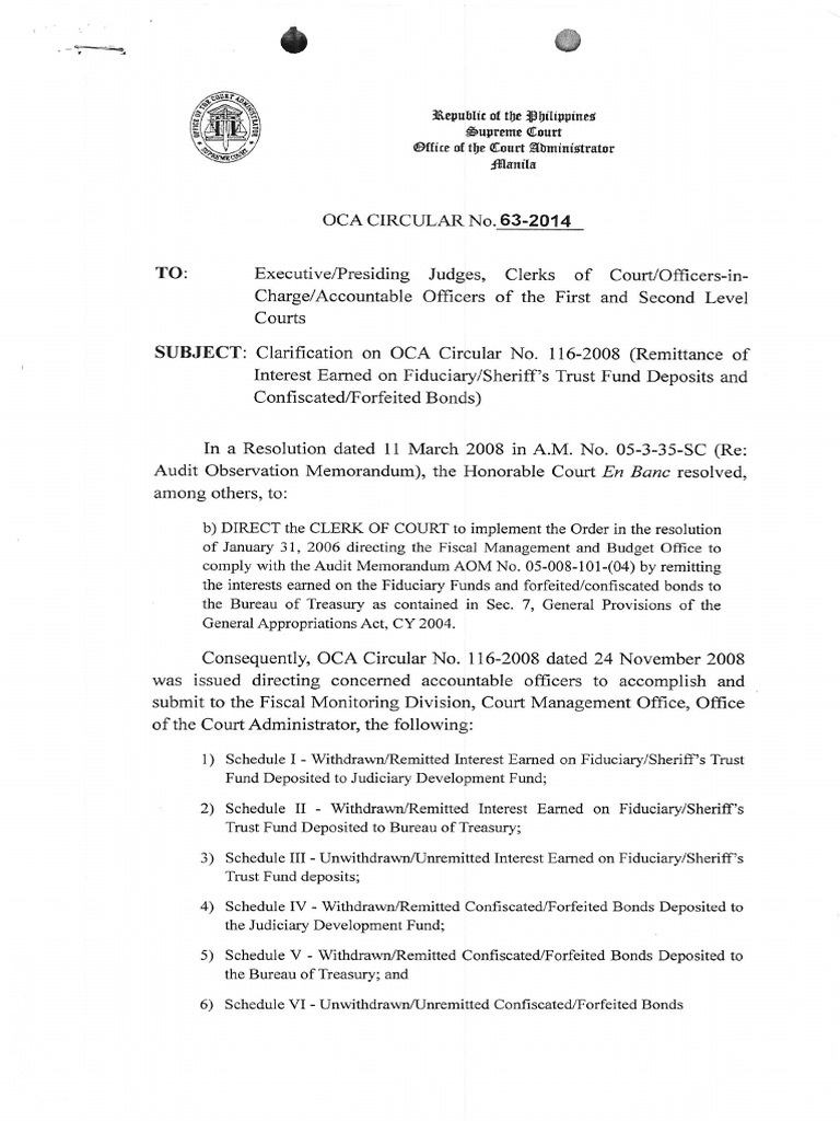 OCA Circular No. 63 2014 | PDF