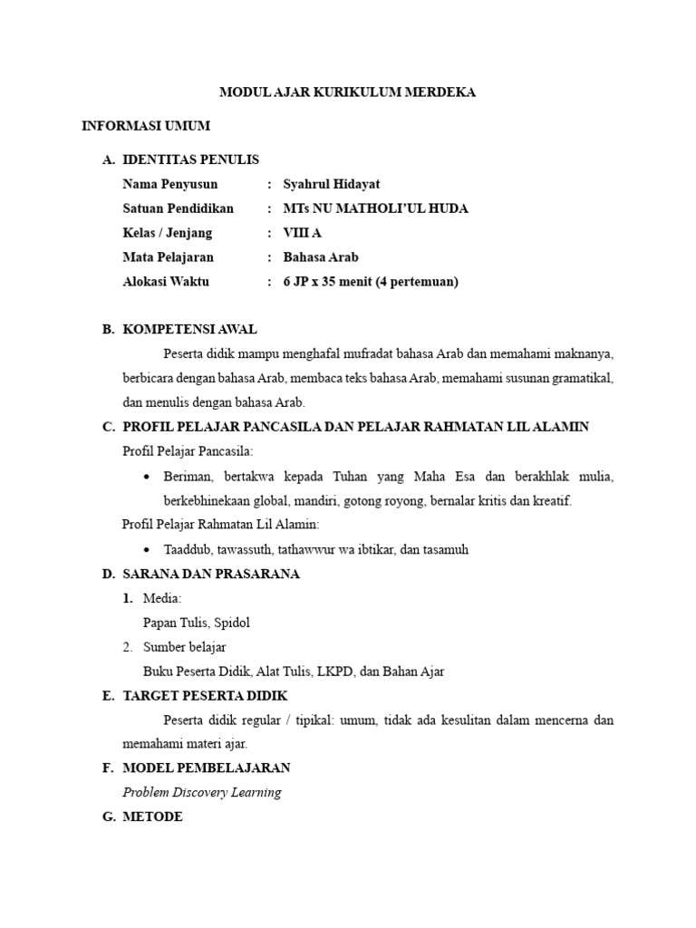 Modul Ajar Kls Viii A Syahrul Hidayat Pdf