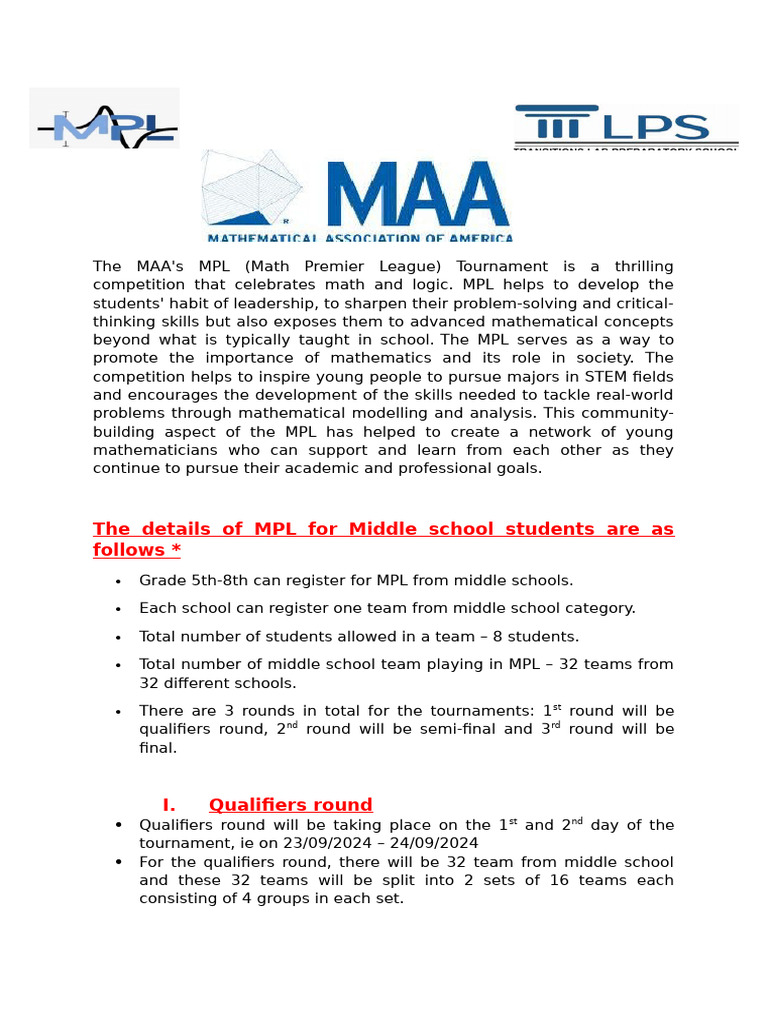 Circular For Middle School - MPL 2024 | PDF