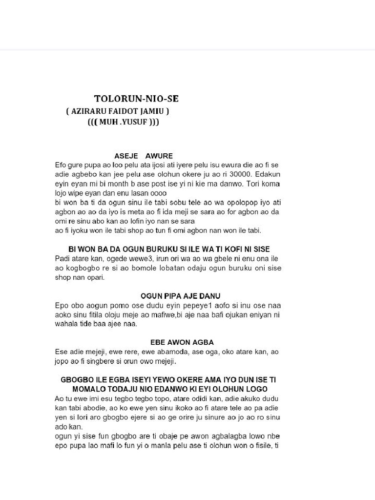 Ti Olorun Yo Se | PDF