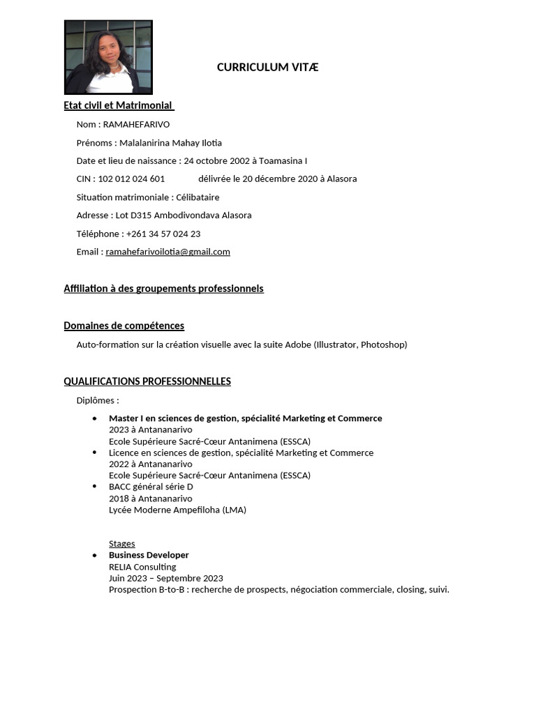 Curriculum Vitæ: Etat Civil Et Matrimonial | PDF