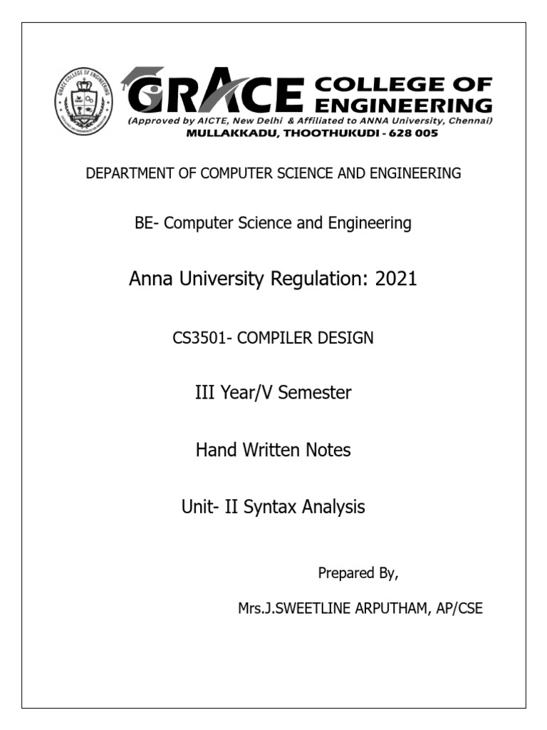 V - Cse - CS3501 - CD - Unit 2 | PDF
