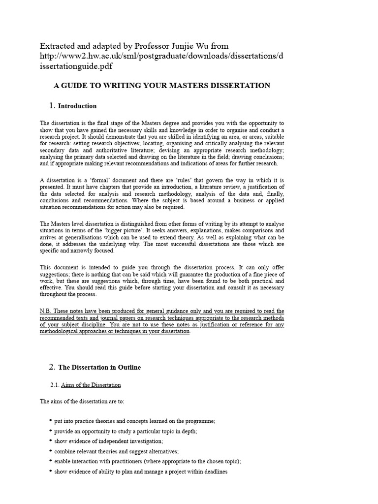A Guide To Writing Your Masters Dissertation | PDF