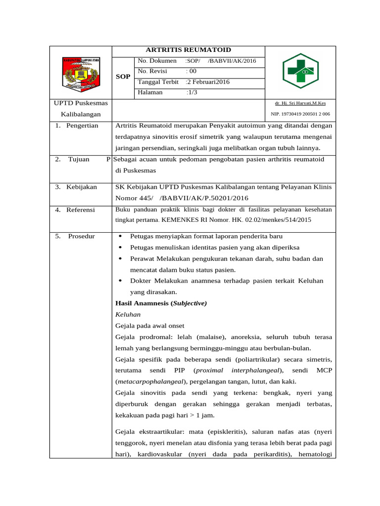 Sop Ar | PDF | Aging Associated Diseases | Clinical Medicine