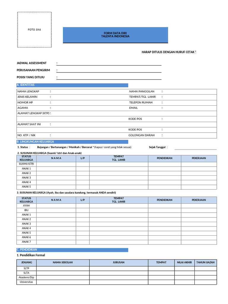 Form Data Diri - Talenta Indonesia | PDF