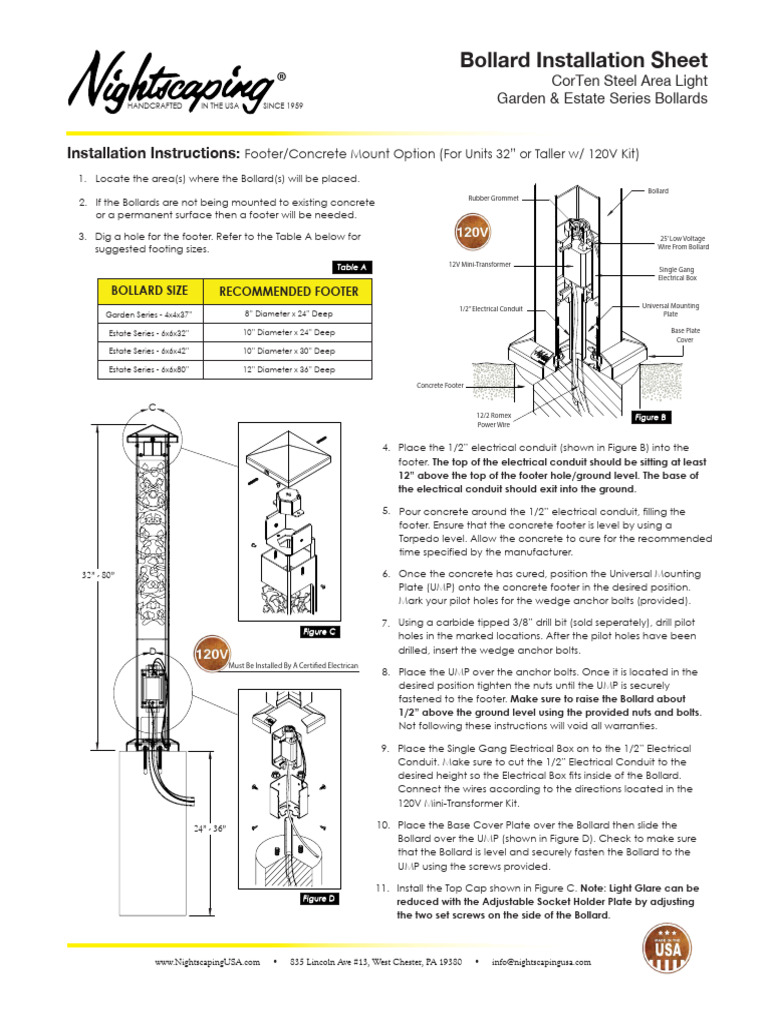 BOLLARD InstallationInstructions Footer 120V | PDF