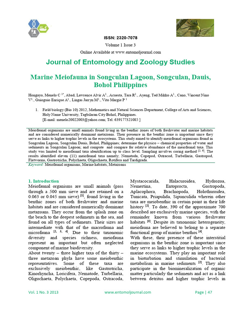 Journal of Entomology and Zoology Studies Marine Meiofauna in Songculan ...