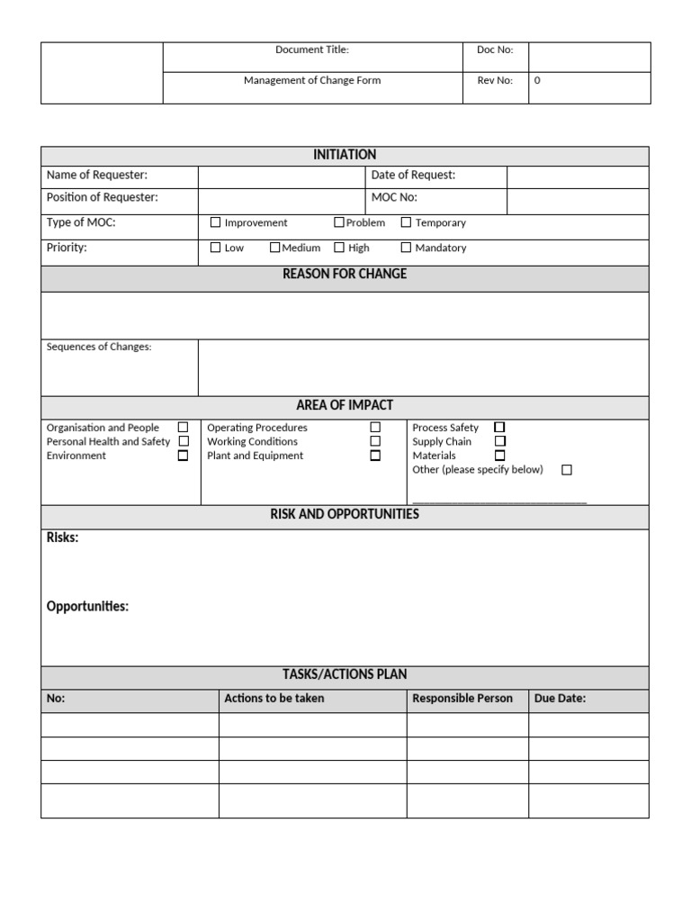 Managment of Change Form | PDF