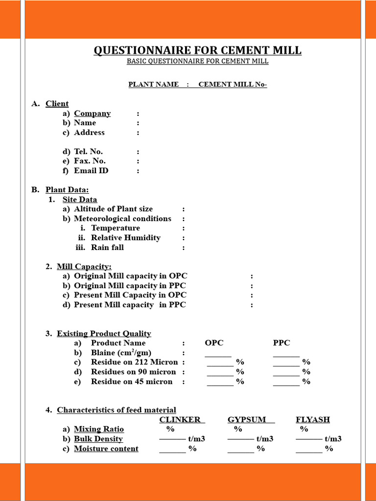 Questionnaire-Cement Mill | PDF