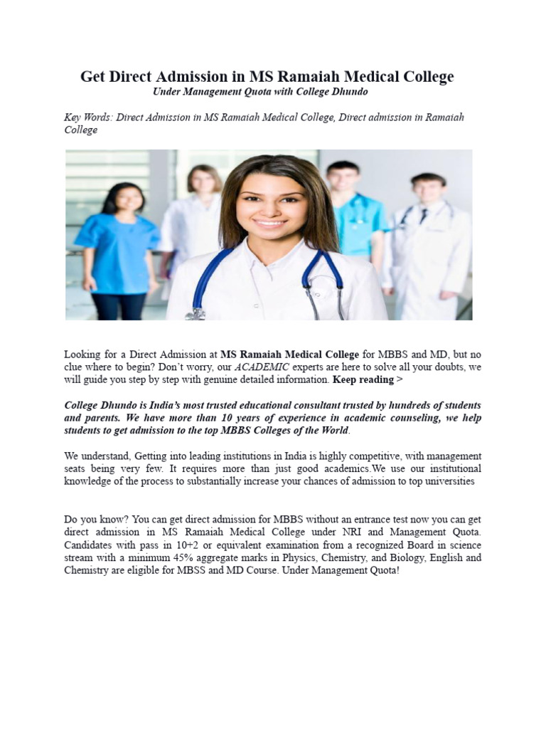 Get Direct Admission in MS Ramaiah Medical College | PDF | University ...