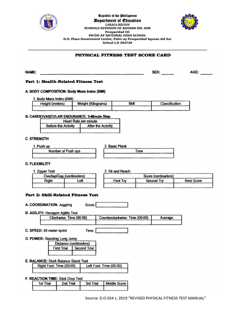 Physical Fitness Test Score Card Deped 2019 | PDF