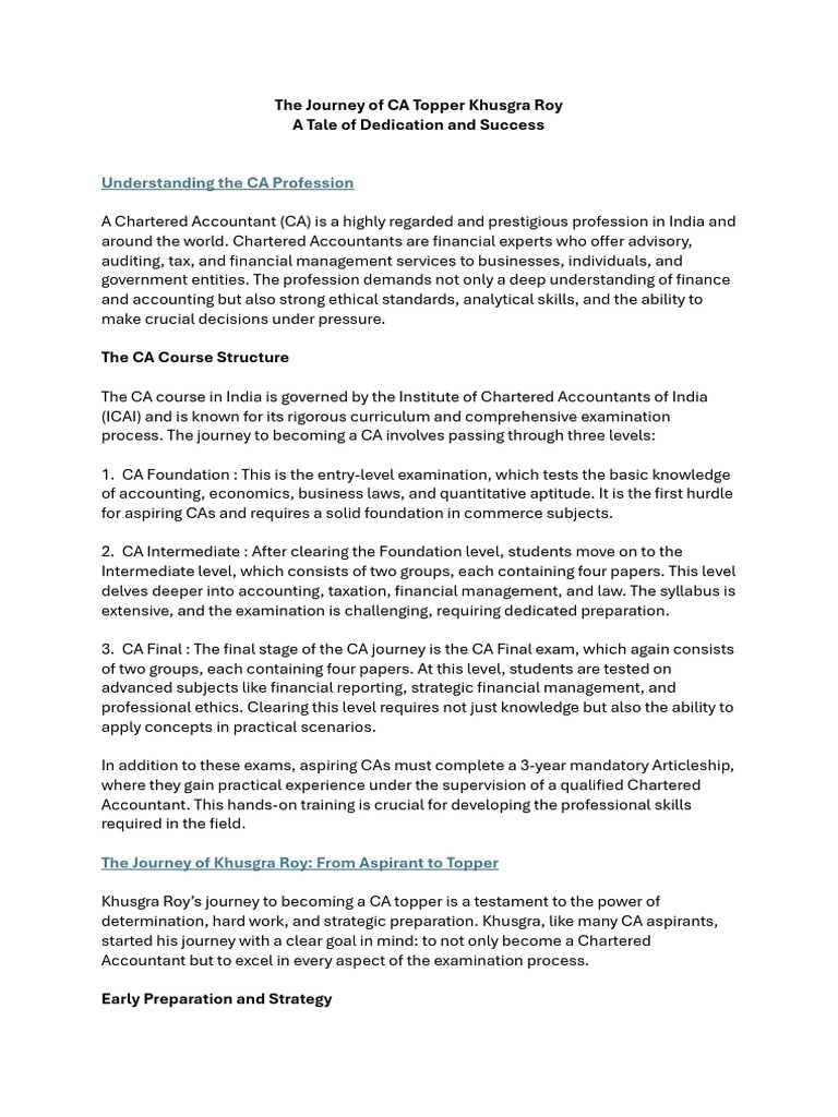 CA Topper Khusgra Roy's Success Journey | PDF | Accounting | Financial ...