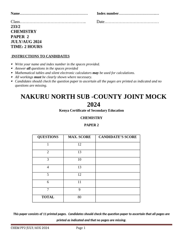 Chemistry Pp2 Qs | PDF