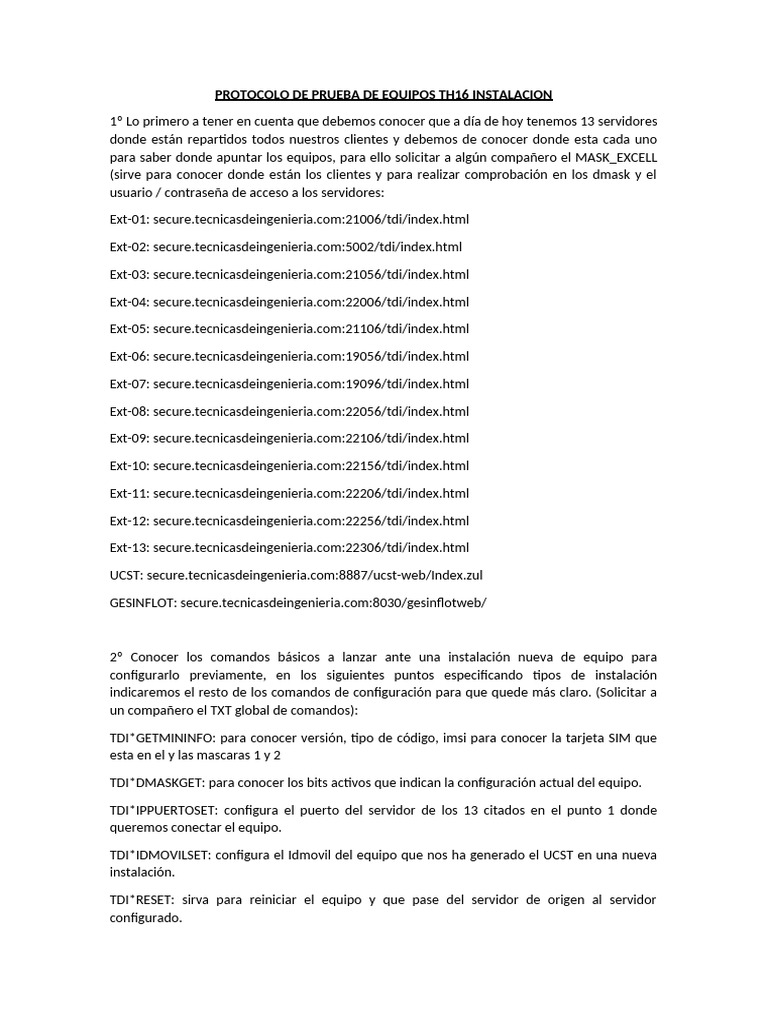 Protocolo Prueba Equipos TH y Th-Lite | PDF