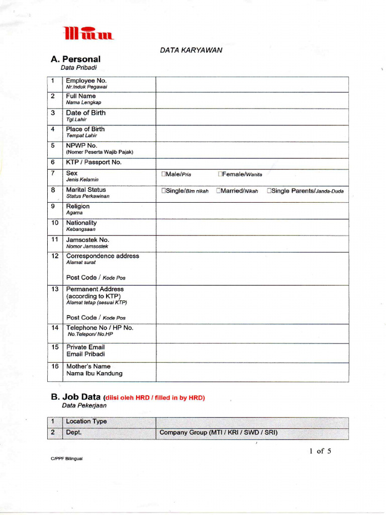 Form Data Karyawan | PDF