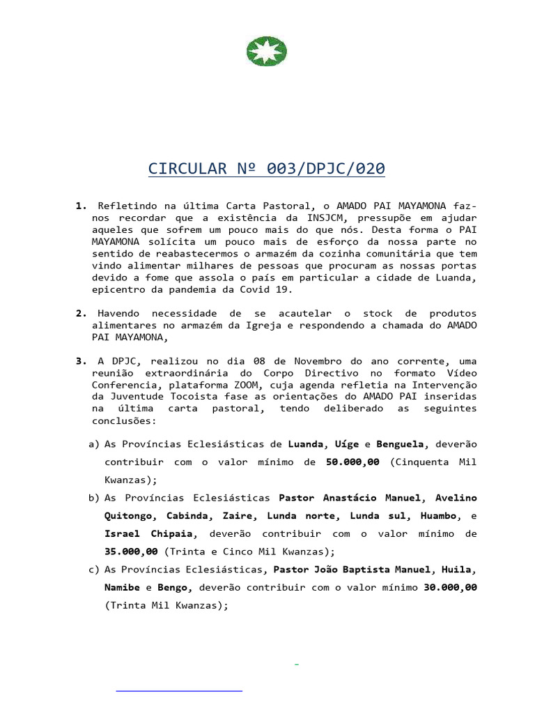 CIRCULAR #003.DPJC. Cozinha Comunitaria | PDF