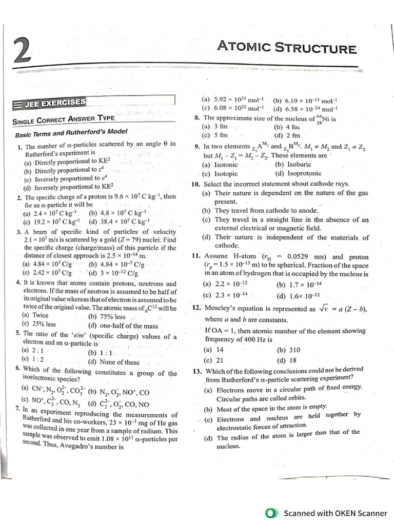 Practice Questions Atomic Structure | PDF
