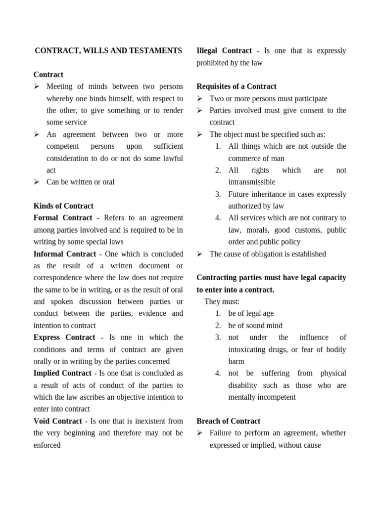 Contract, Wills, and Testaments | PDF