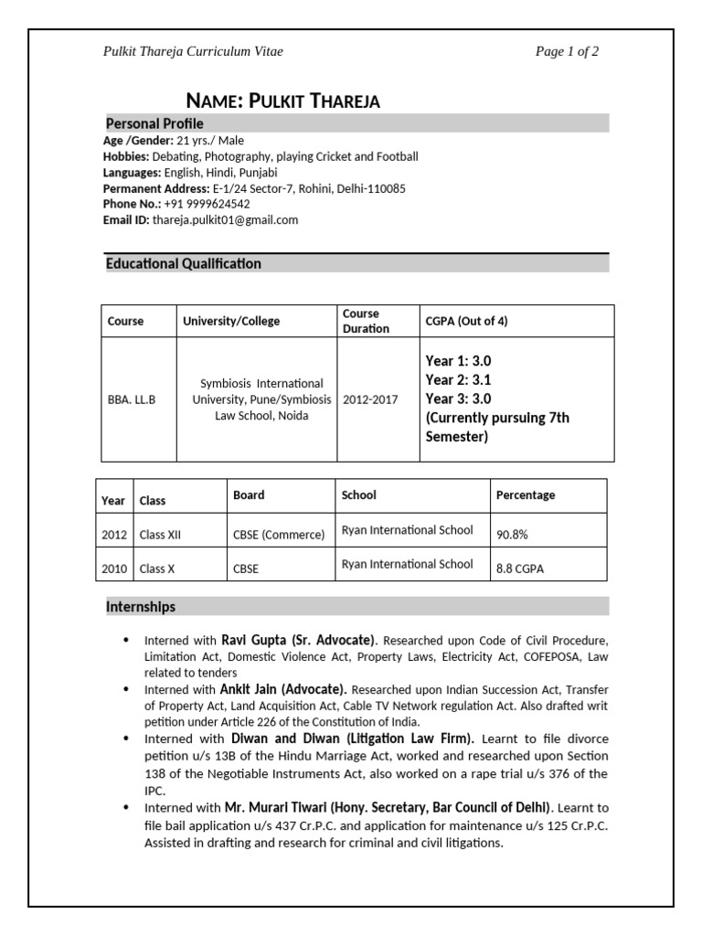 CV-Pulkit Thareja | PDF