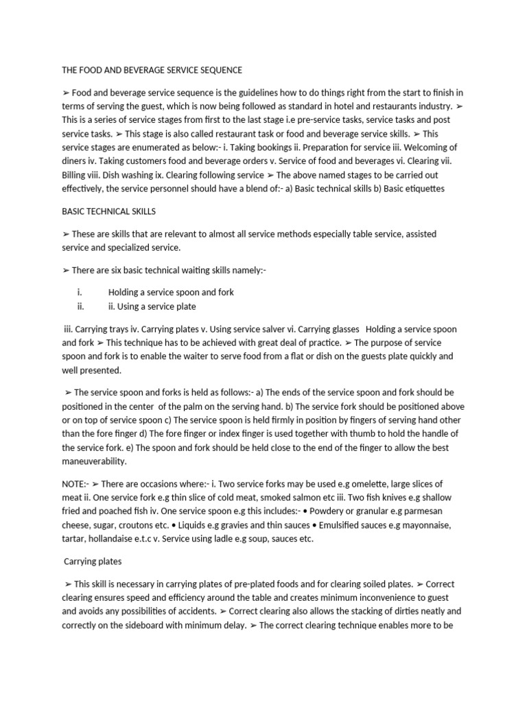 The Food and Beverage Service Sequence | PDF