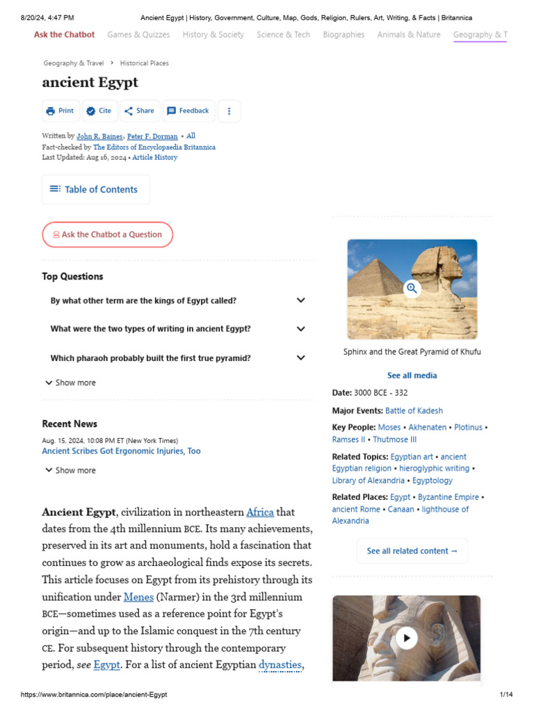 Ancient Egypt - History, Government, Culture, Map, Gods, Religion ...