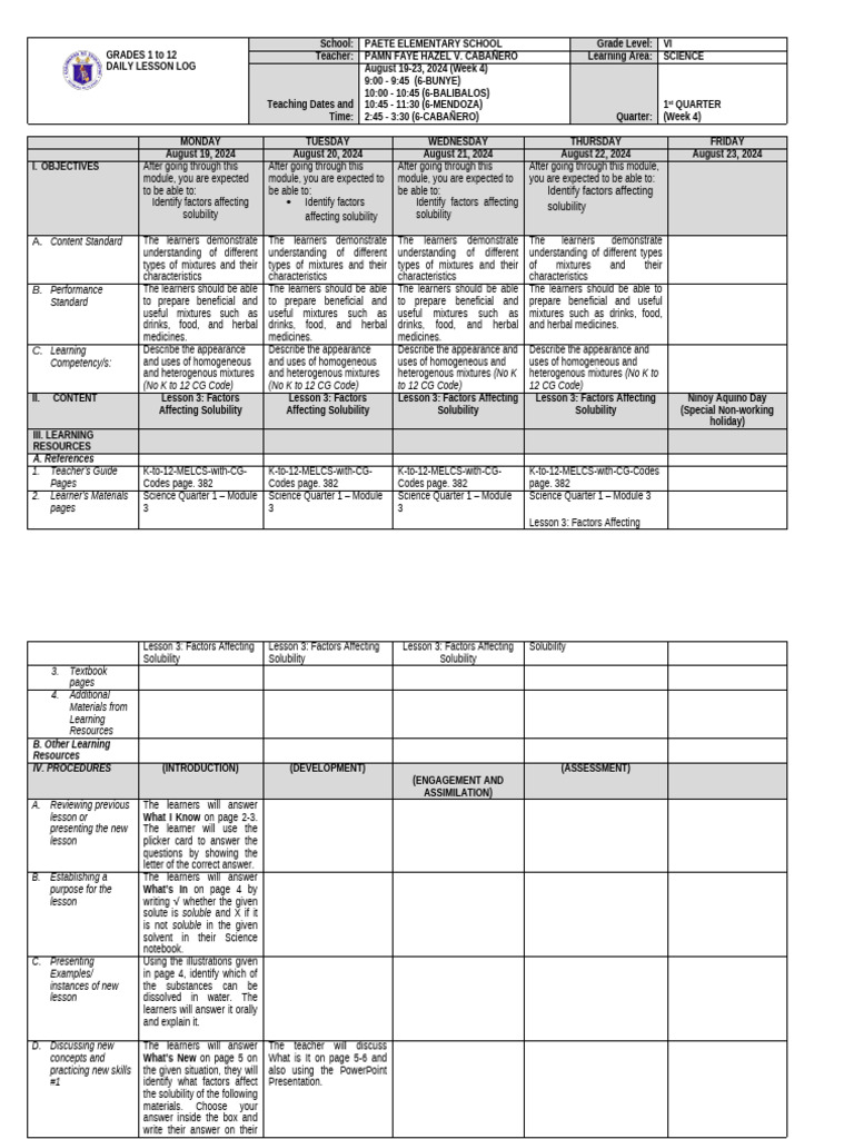 DLL Science Q1 WK4 | PDF