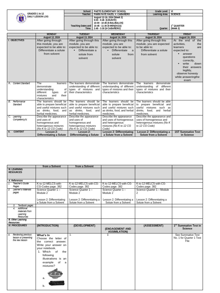 DLL Science Q1 WK3 | PDF