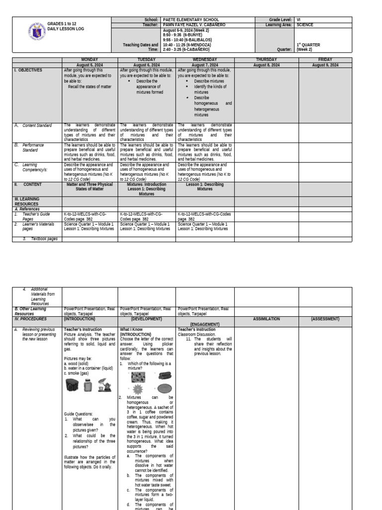 DLL Science Q1 WK2 | PDF