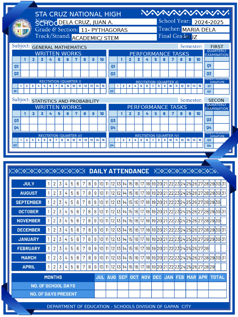 SHS Assessment Record 2024-2025 | PDF