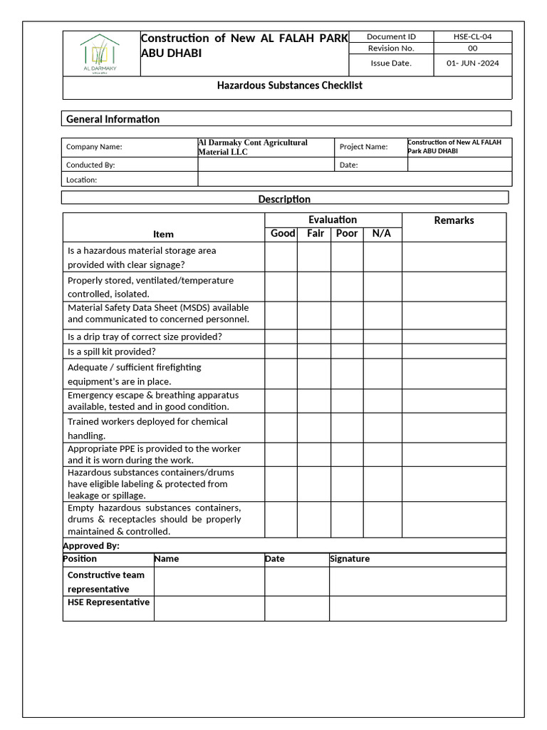 HSE-CL-04 Hazardous Substances Checklist | PDF