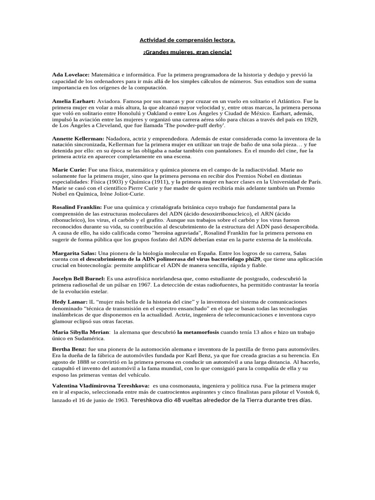 Actividad de Comprensión Lectora Dia de La Mujer. | PDF