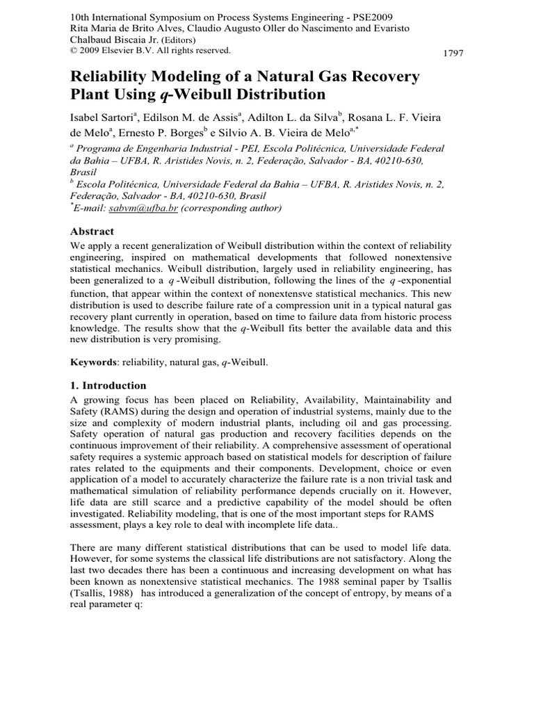 Reliability Modelling Natural Gas Plant Q-Weibull Distribution 2009 | PDF
