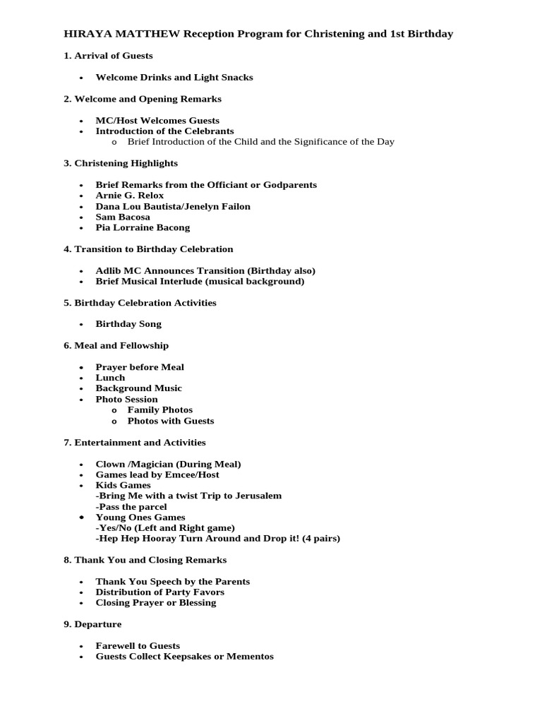 Christening and 1st Birthday Program | PDF | Language Arts & Discipline