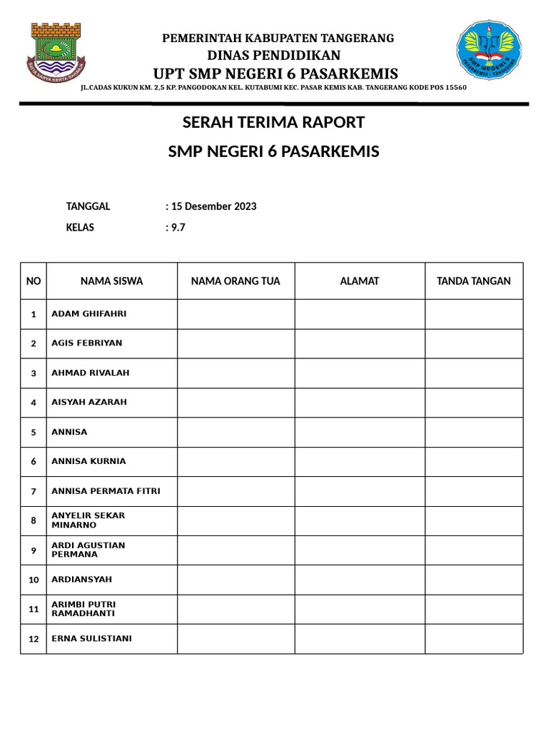 Serah Terima Raport | PDF