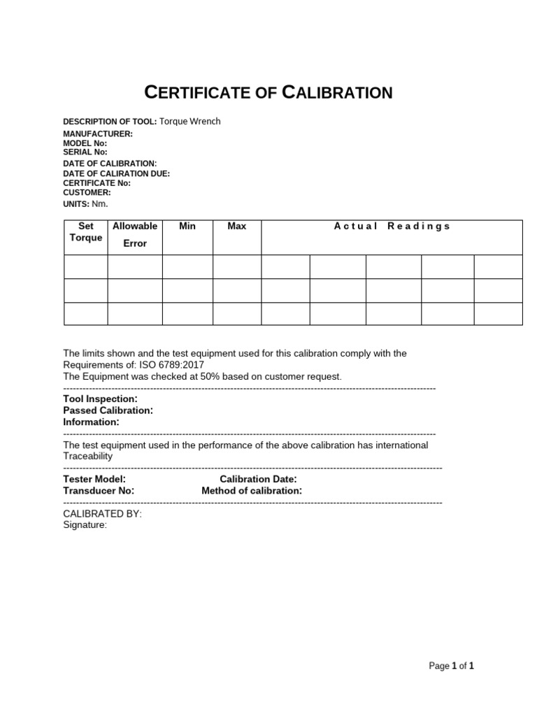 Torque Cert Form.. | PDF