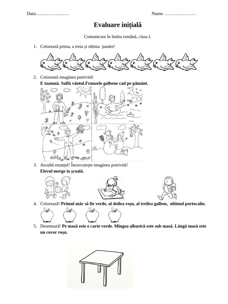 Evaluare Initiala Romana Cl.i Test Descriptori | PDF