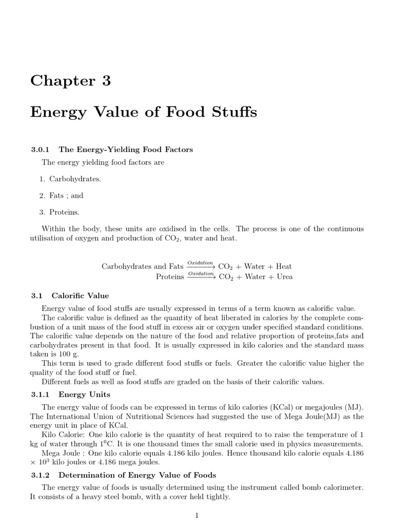 Energy Value of Foods | PDF