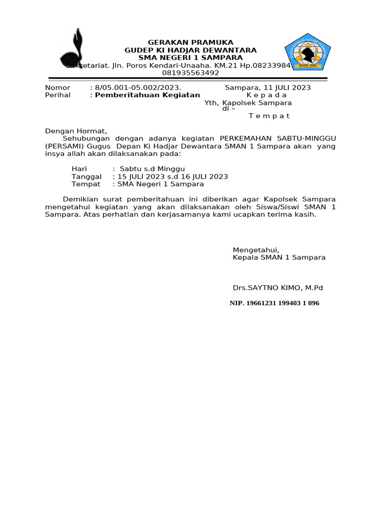 Surat Pemberitahuan Ke Kapolsek-1 | PDF