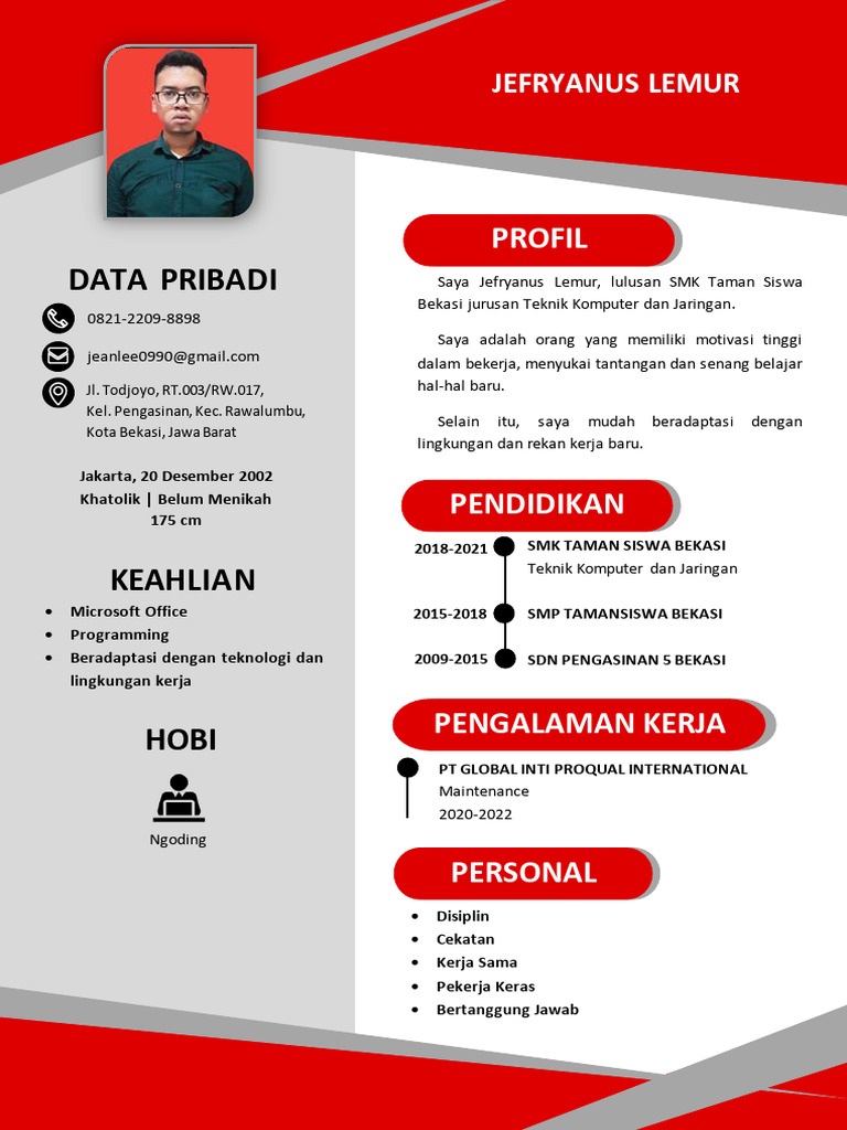 CV Dan Lamaran Jefryanus Lemur | PDF