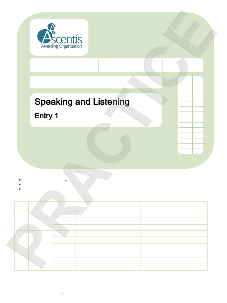 E1 ESOL Speaking & Listening Candidate Paper PPC | PDF