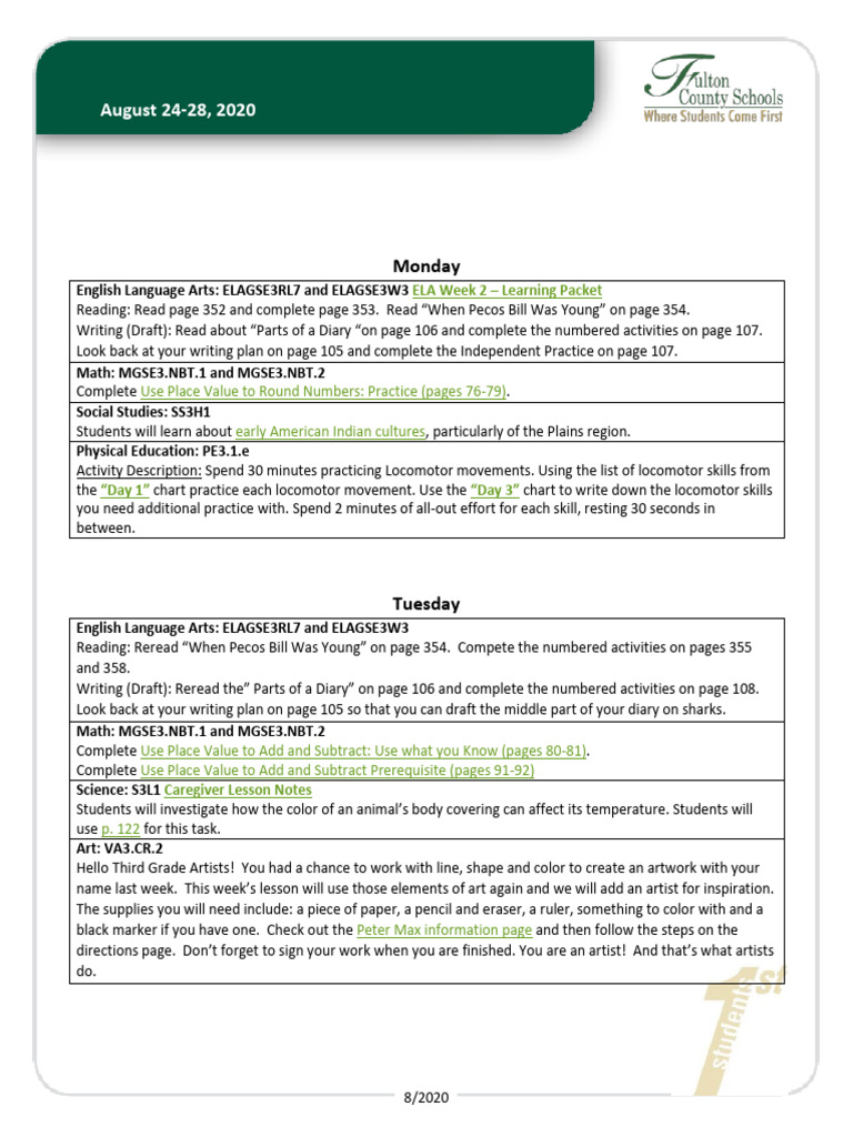 Grade 3 - Week 2 - Final Packet | PDF