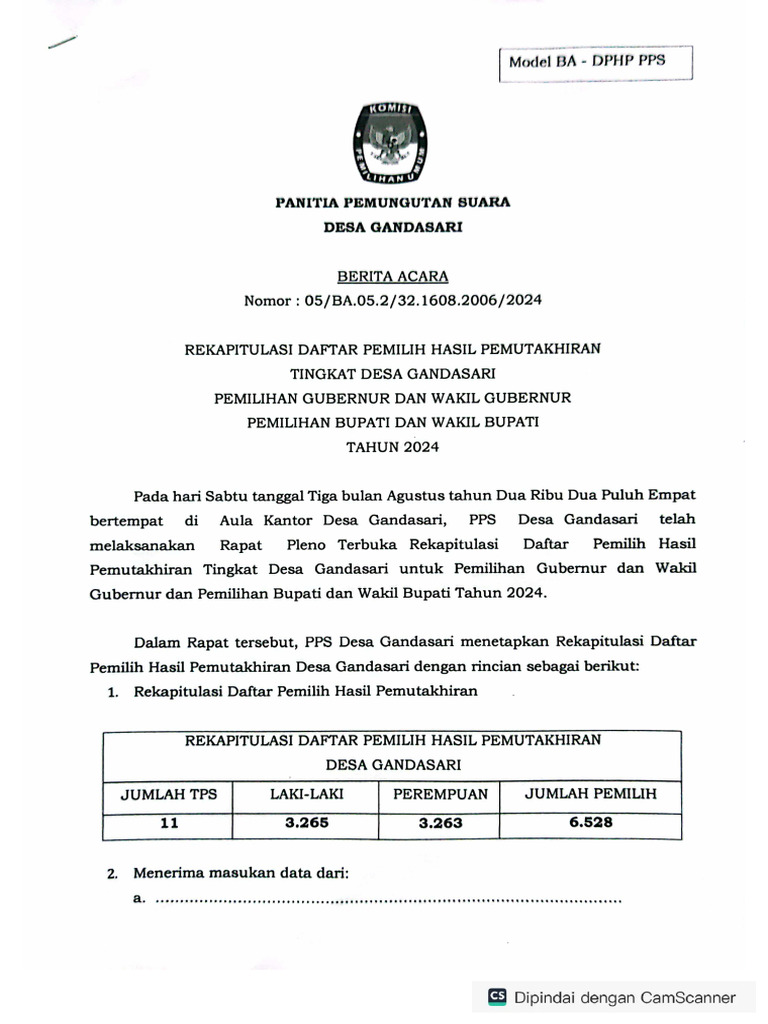 BA Rekap DPHP Gandasari + Dokumentasi | PDF