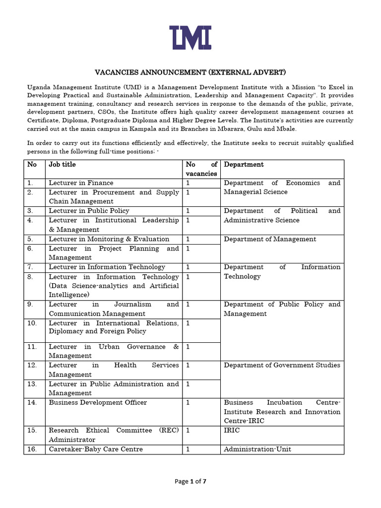 UMI - External Advert Aug 24 | PDF