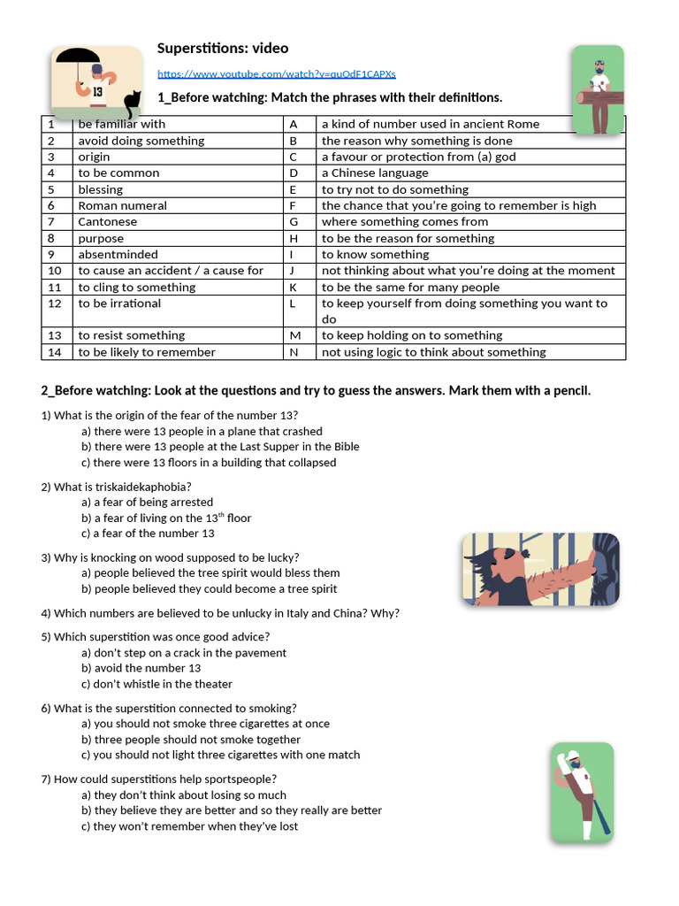 Superstitions Video and Tasksnew | PDF | Superstitions | Language Arts ...