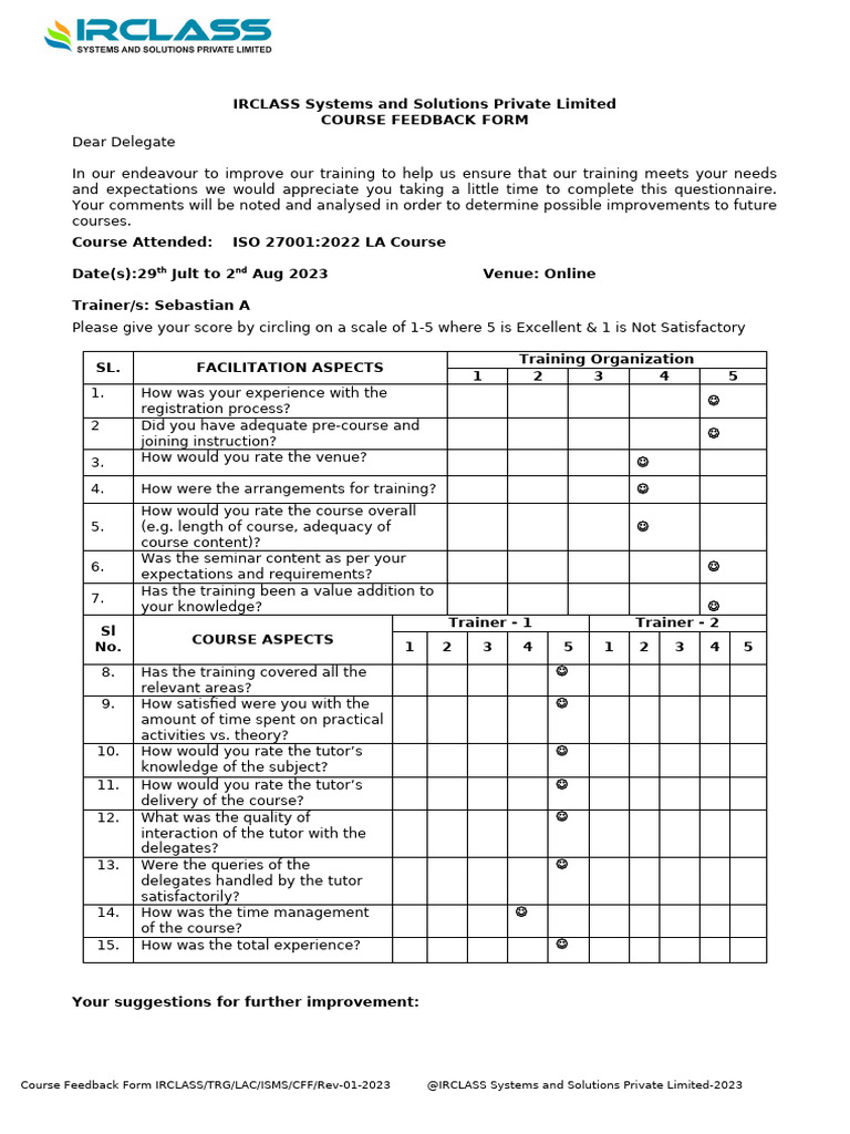 ISMS-LAC-Course Feedback Form-12-22 | PDF