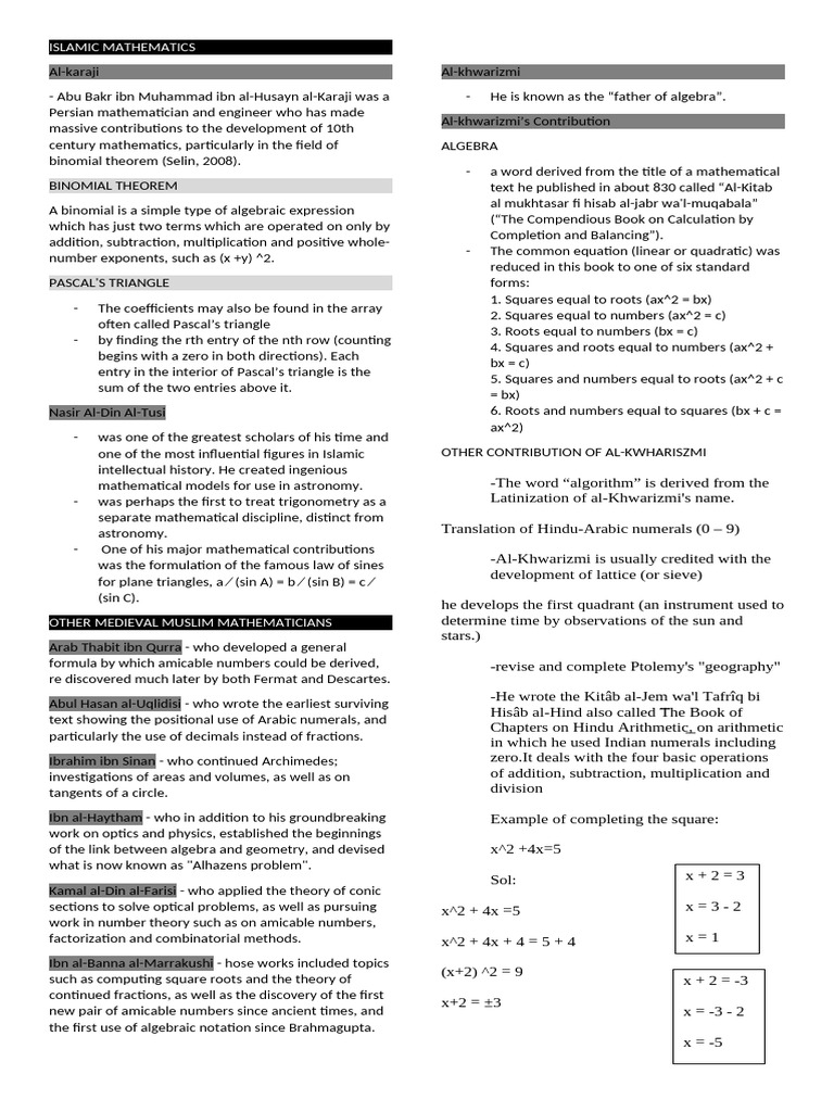 Islamic Mathematics | PDF