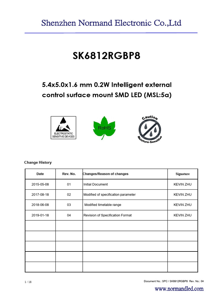 SK6812RGBP8 LED Datasheet | PDF | Light Emitting Diode | Electronic Circuits