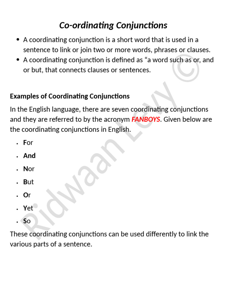 Coordinating Conjuctions | PDF