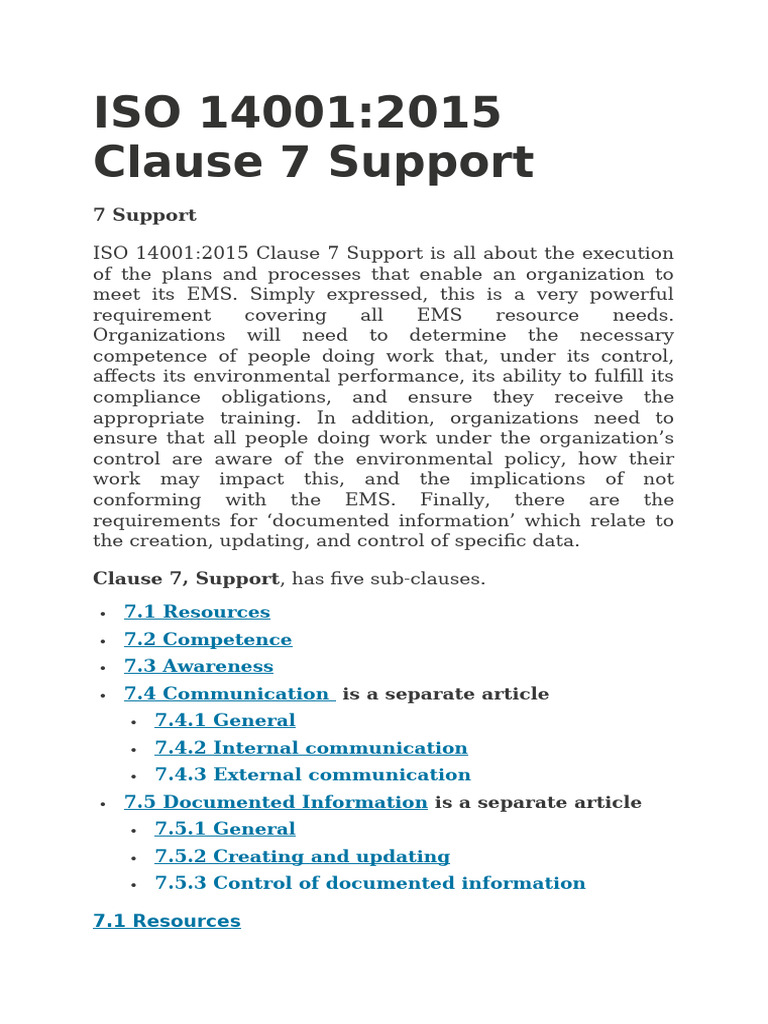 ISO 14001-2015 Clause 7 Support | PDF